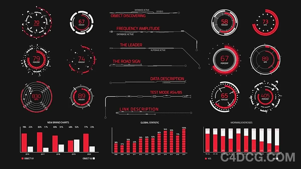 信息图表HUD预设动画模板 Techno Infographics – C4D社区